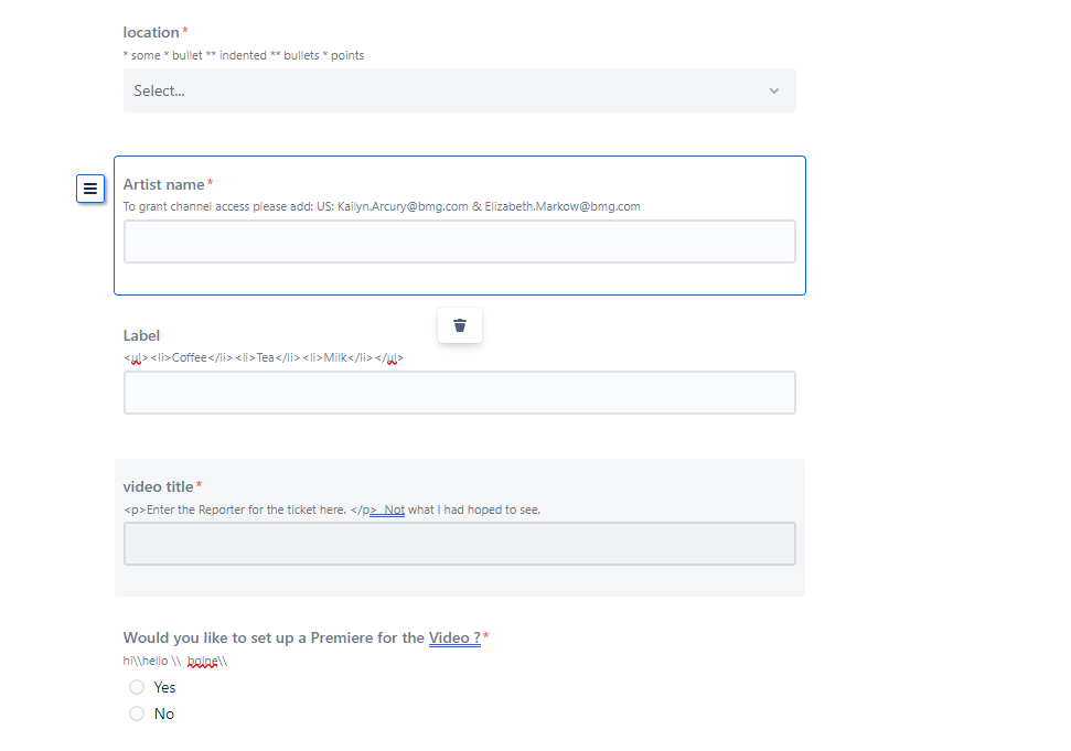 New line in Field description for JSM Forms.