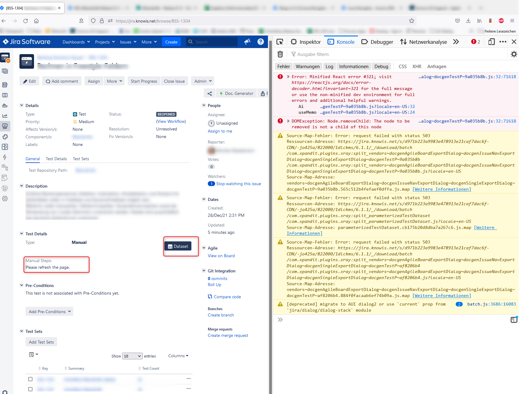 Solved: Jira Xray /: Error with clicking dataset