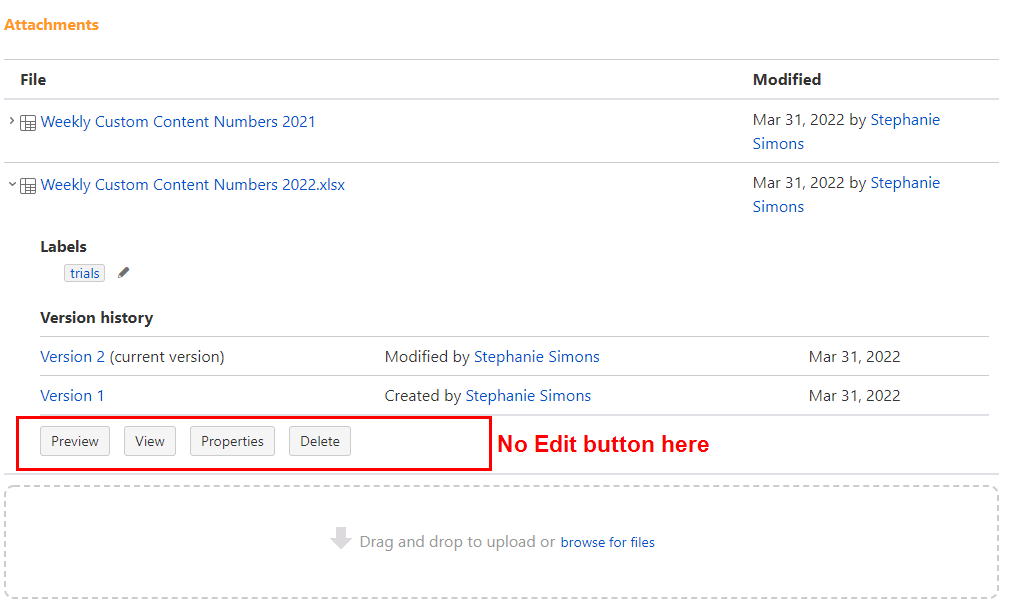 Edit button in Attachment List Missing