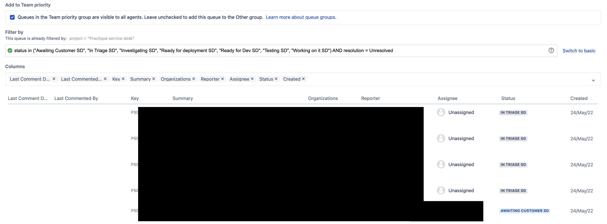 Create a service desk queue which shows time since...