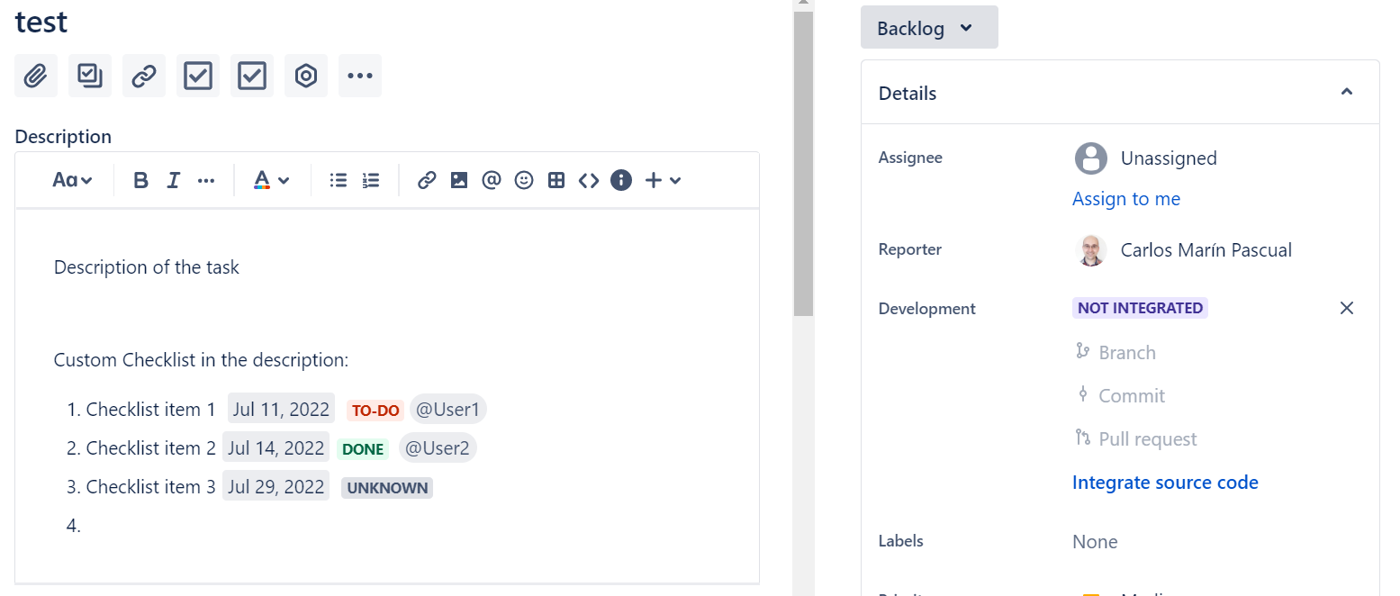 Checkbox list in Jira issue template