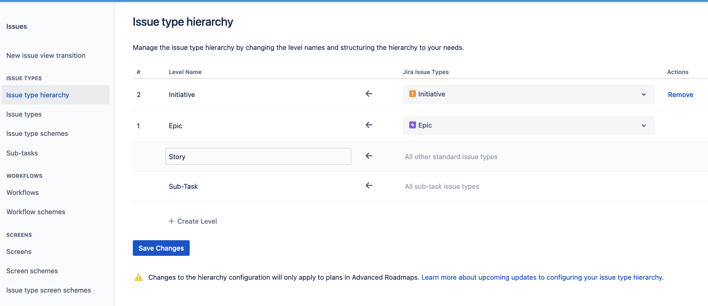 Custom Issue Type Hierarchy