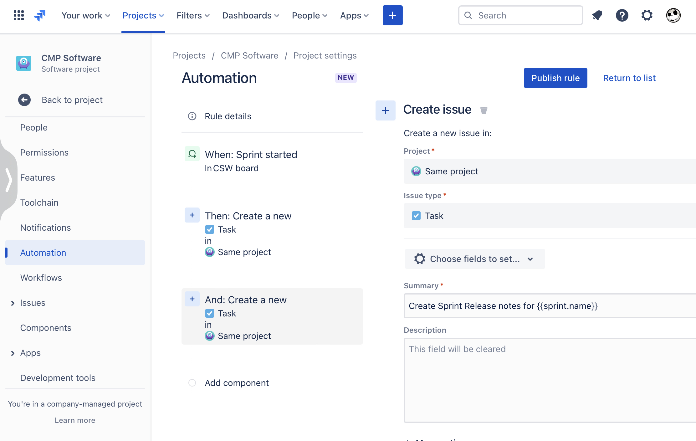 Automating the creation of issue when a sprint is ...