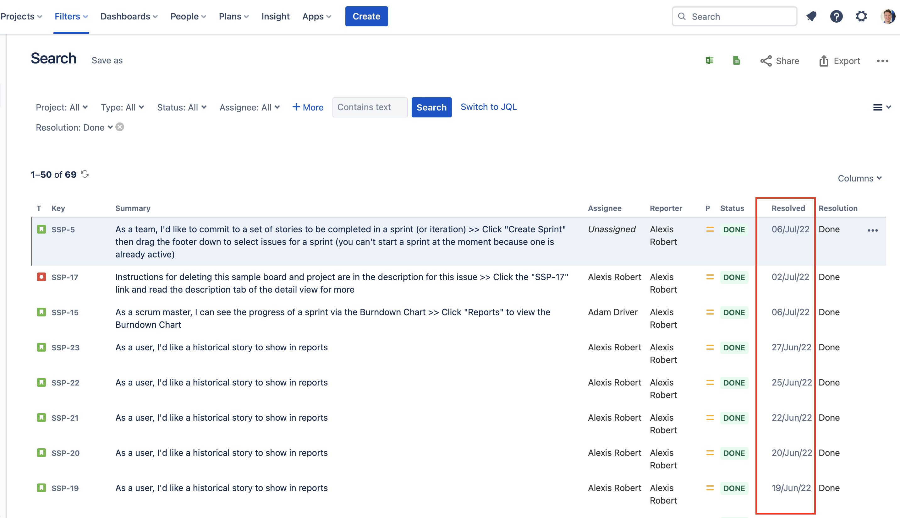 A custom field that enters resolution date when is...