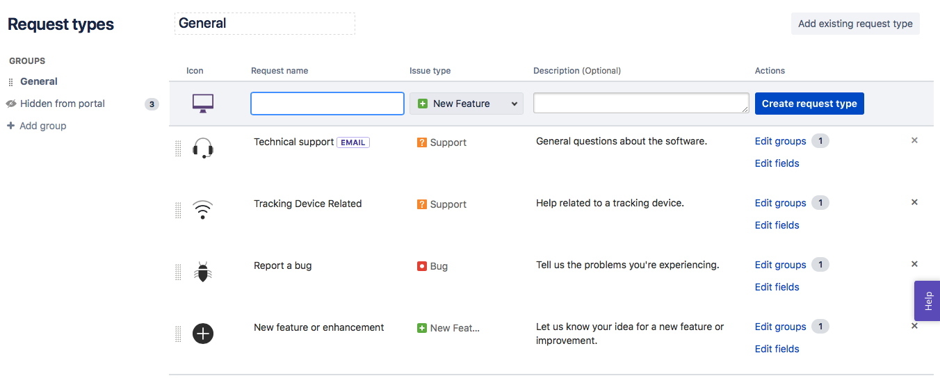 Only one request type displays in the help center