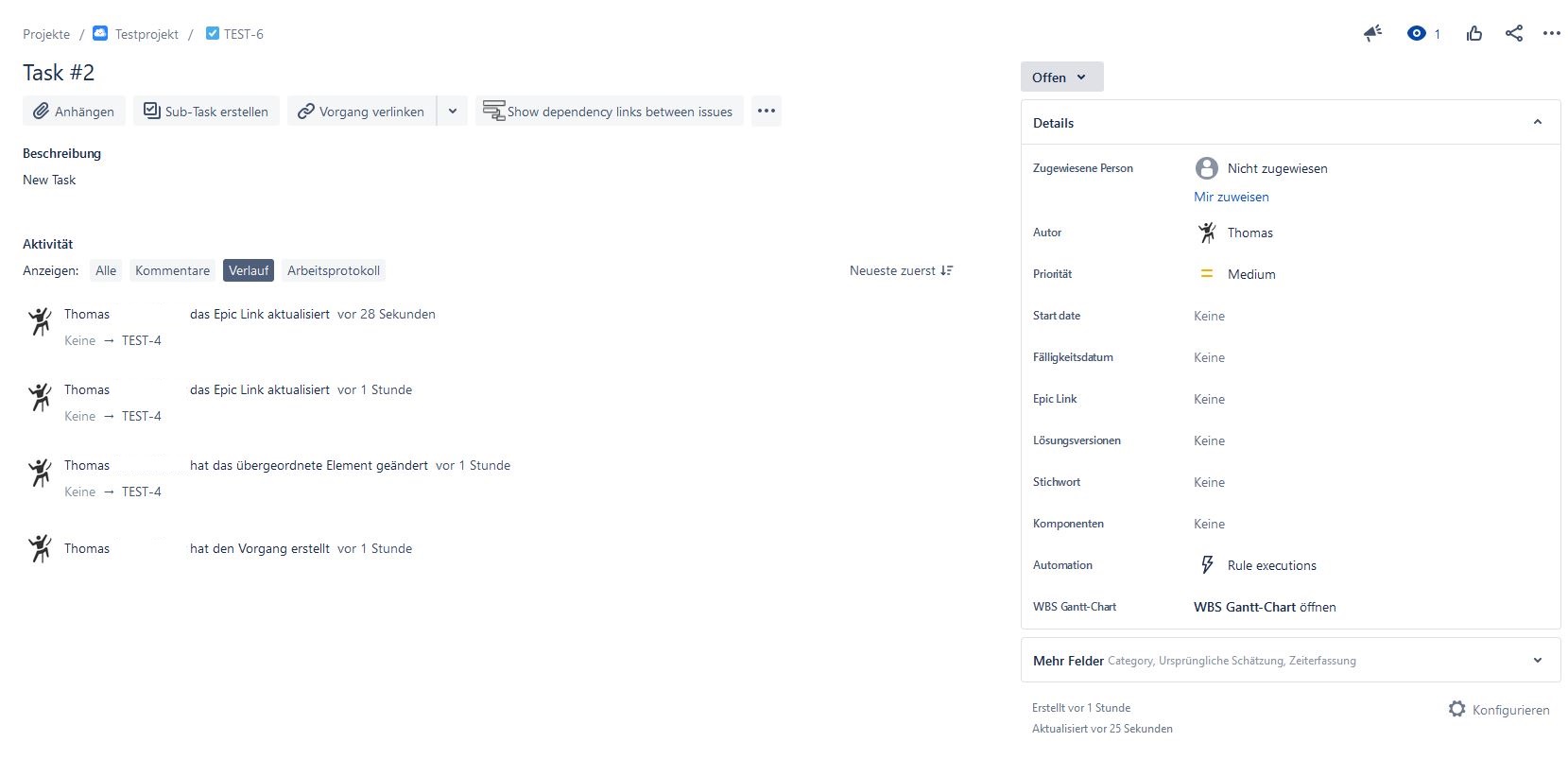 Epic Link is empty in the detail view of a task
