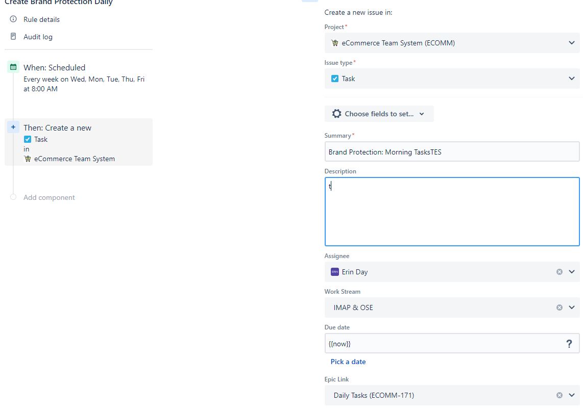 Automation tasks under existing epic