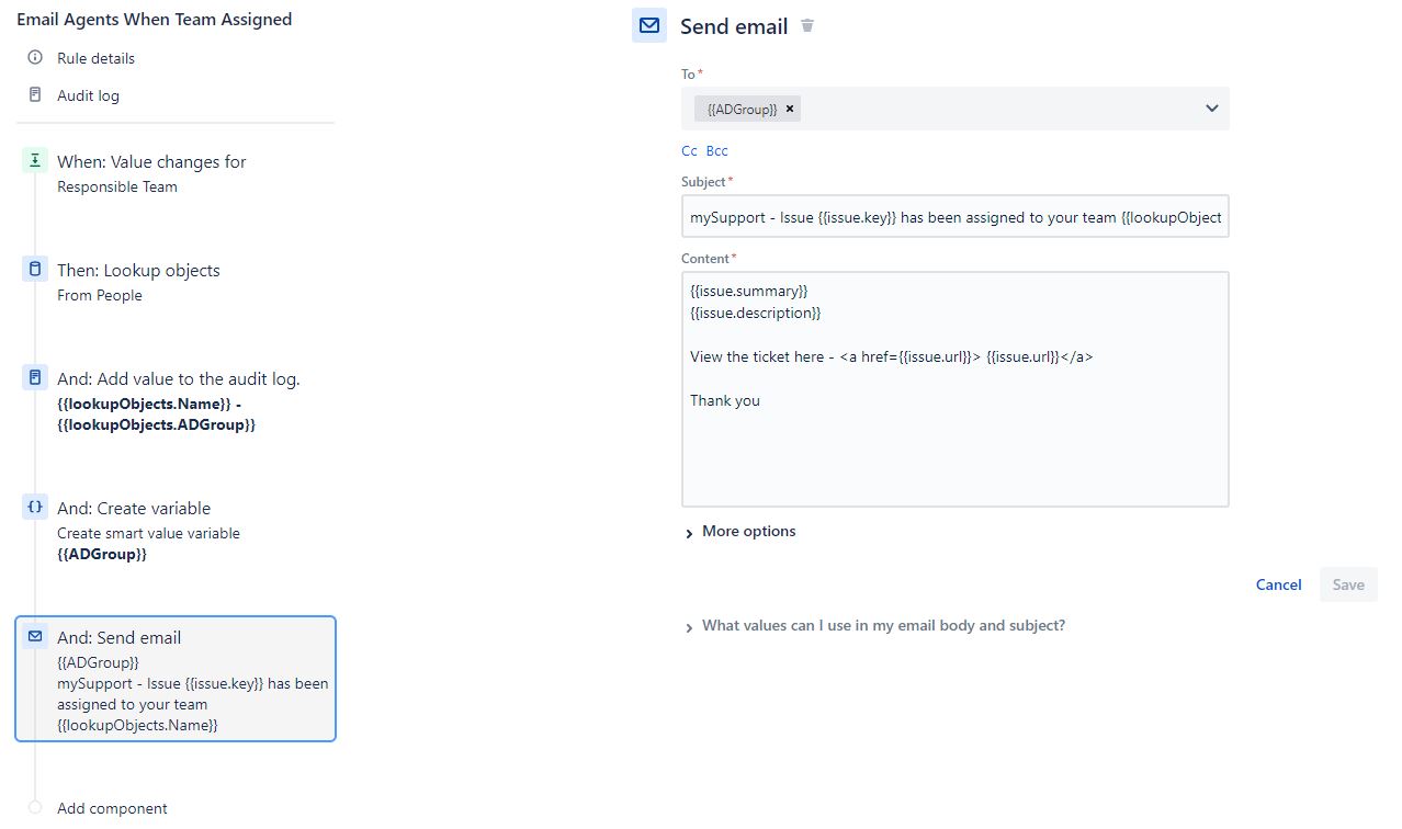 How to use Smart Values in the To field for an ema...