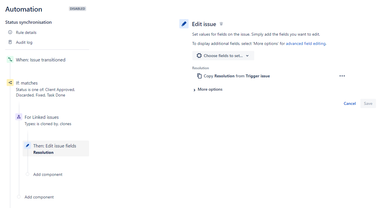 Automate status update cloned issue