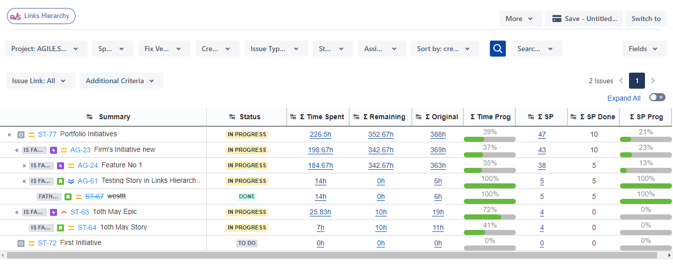 Issue hierarchy - epics, features, stories, tasks,...