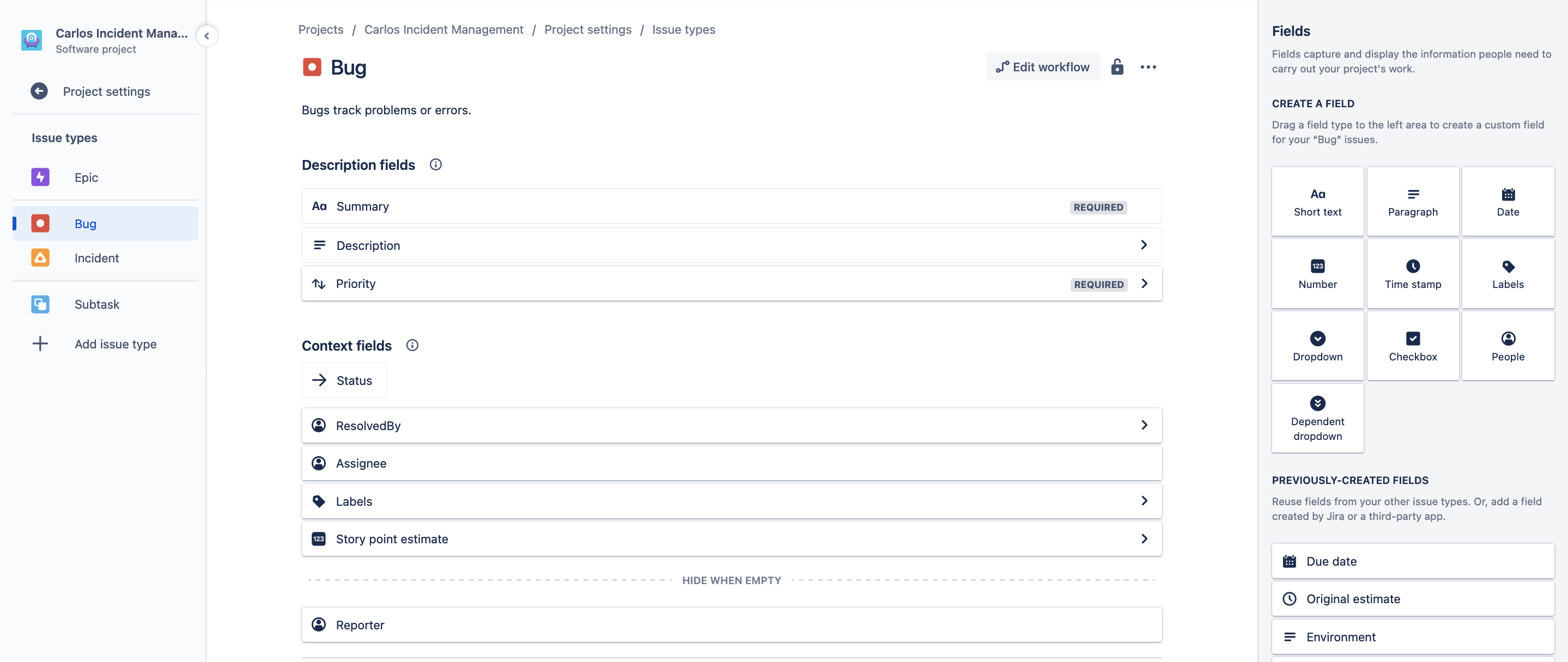 Field Configuration for various issue types