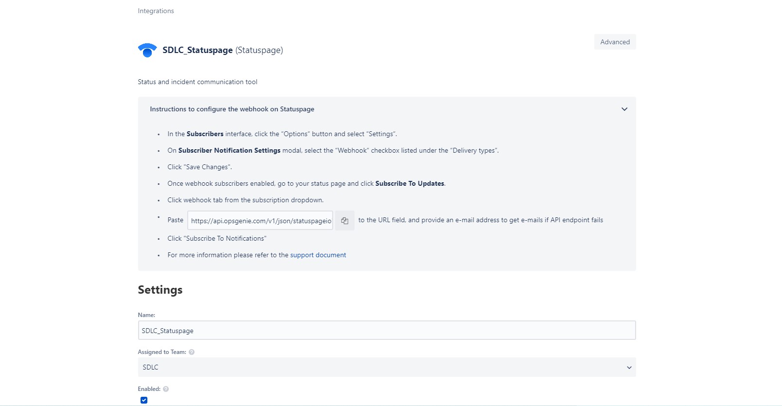 integration with Status page