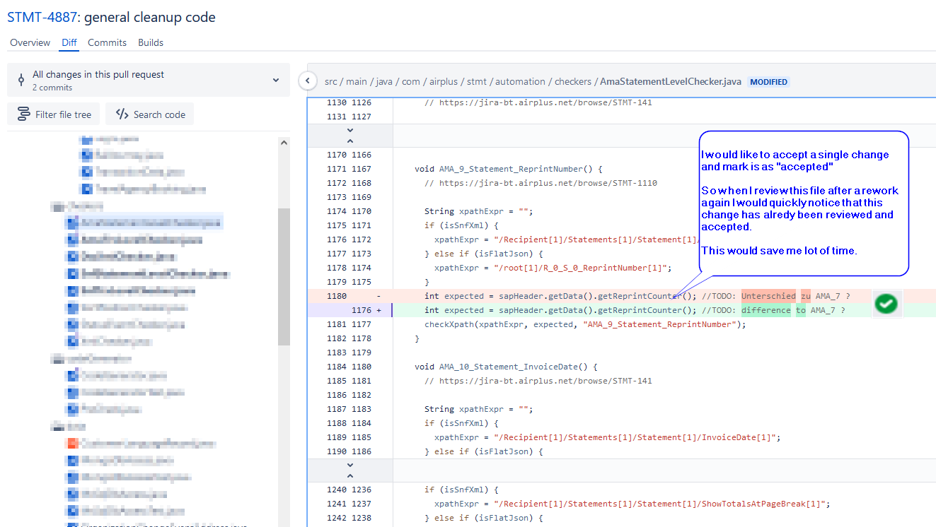 Pull request: accept single changes
