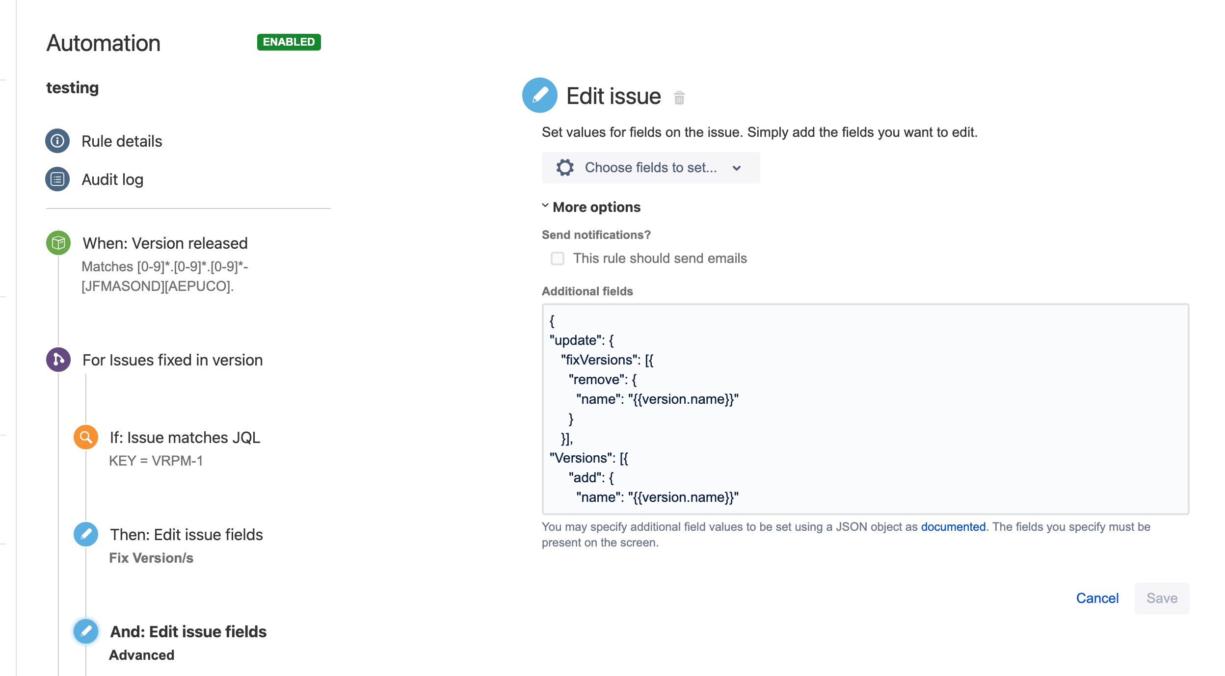 Solved: Removing released fixversion from the field