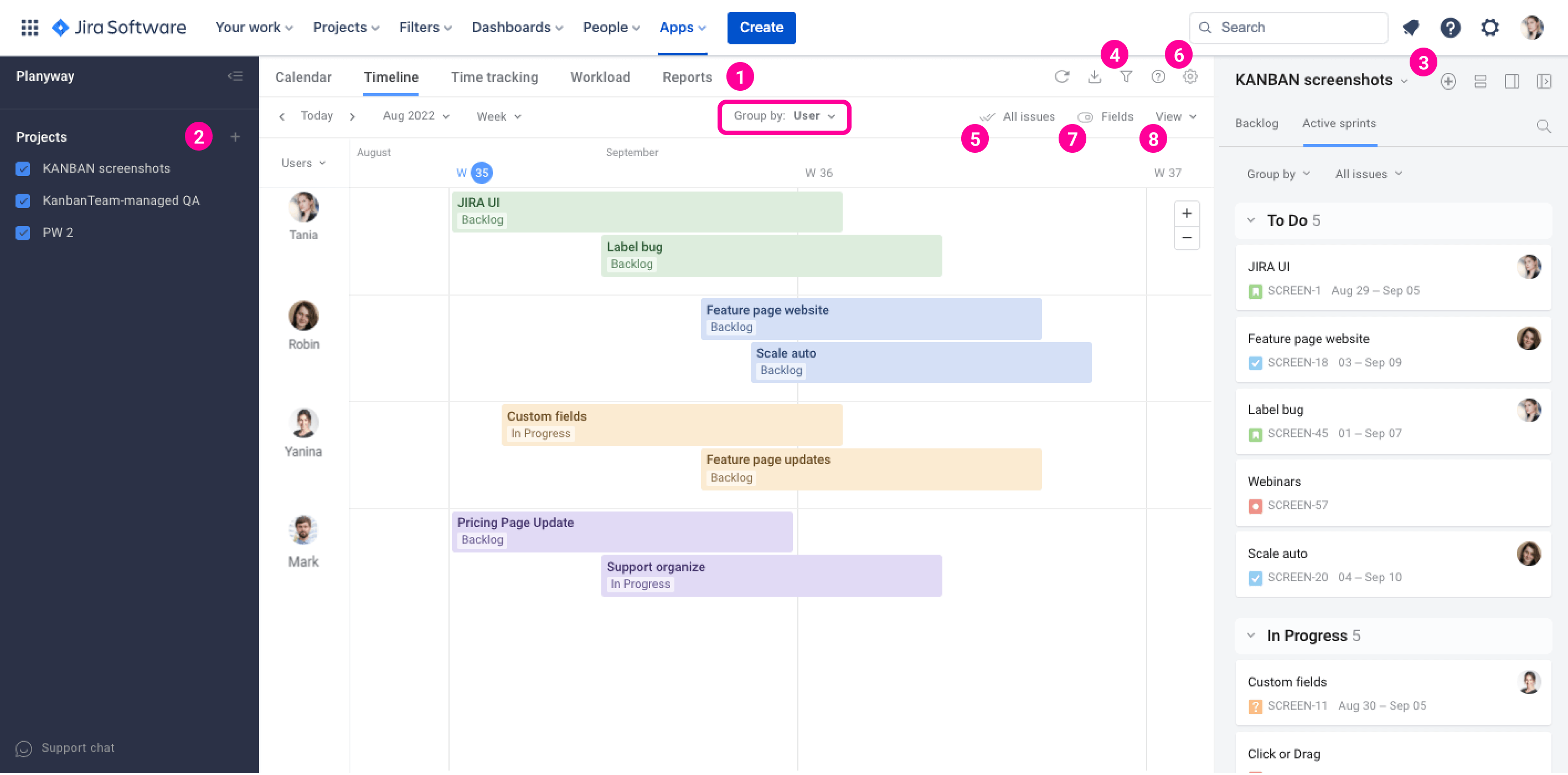 Enable timeline in a Jira project