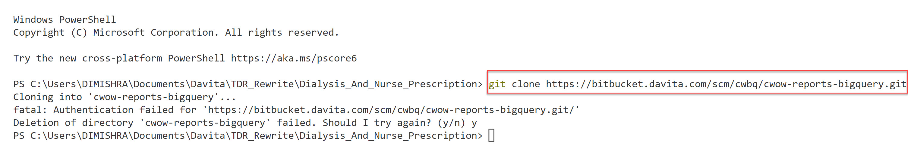 When cloning a project in VS Code, failing with au...