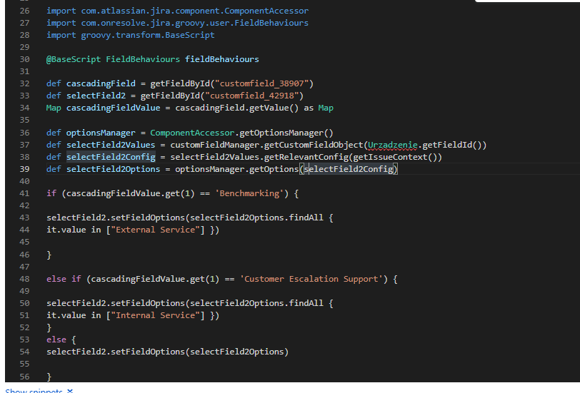 Based on cascading field single select field value...