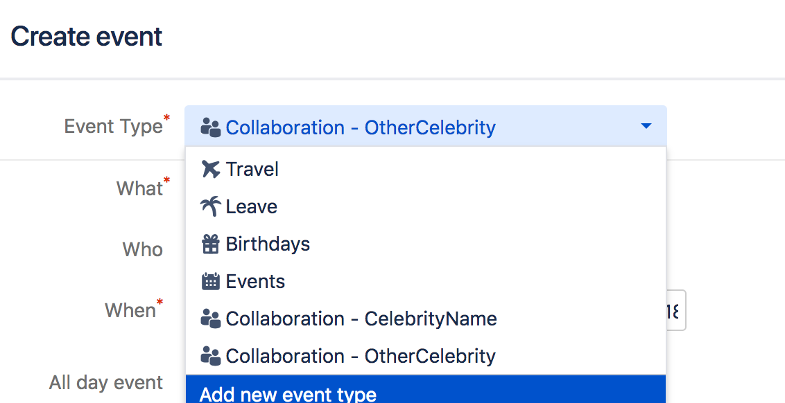Team Calendar Multiple Event Types Color Changes