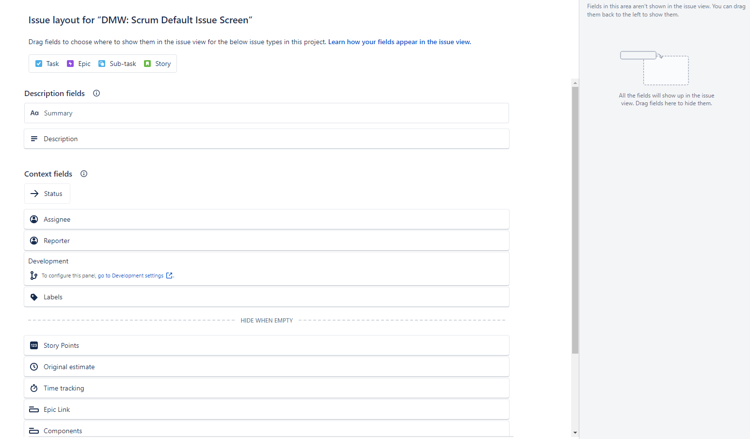 How do I change the layout of the issue view scree...