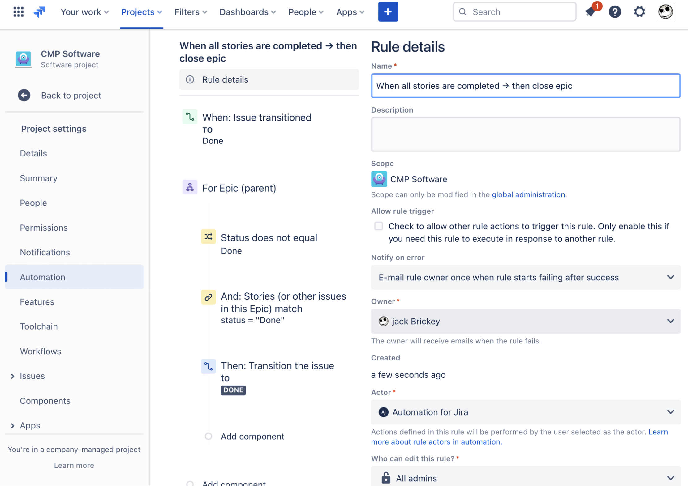 Solved: How to automatically change the status of an epic ...