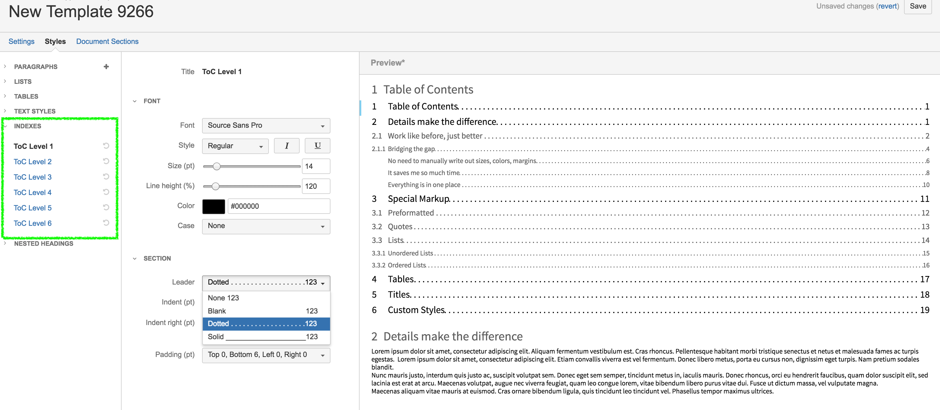 How do I get the Table of Contents Macro to create...