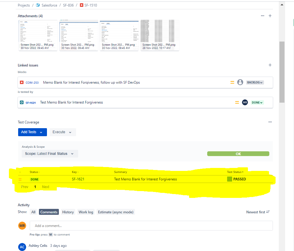 Add more details to Test Coverage section of story