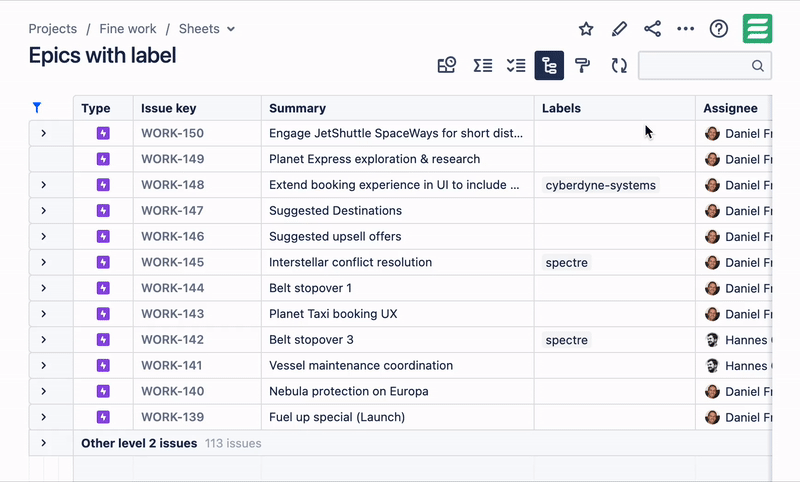 Can I filter to show child issues within any epic ...