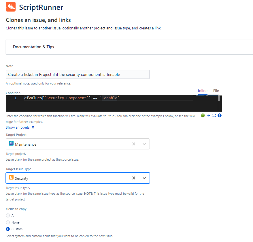 Solved: Scriptrunner - Clones an issue, and links : Add co...