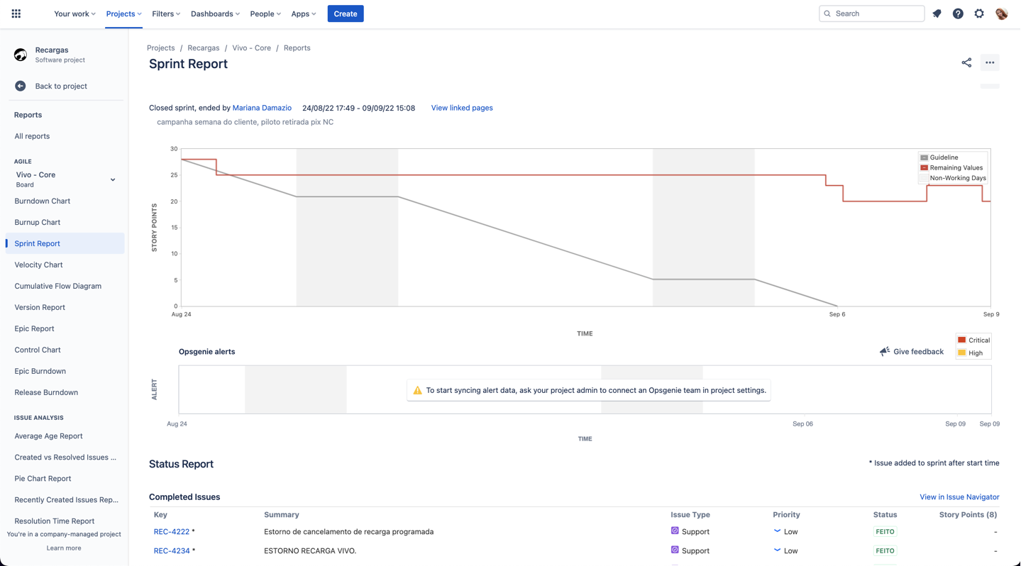 Adicionar Sprint Report em team-managed project