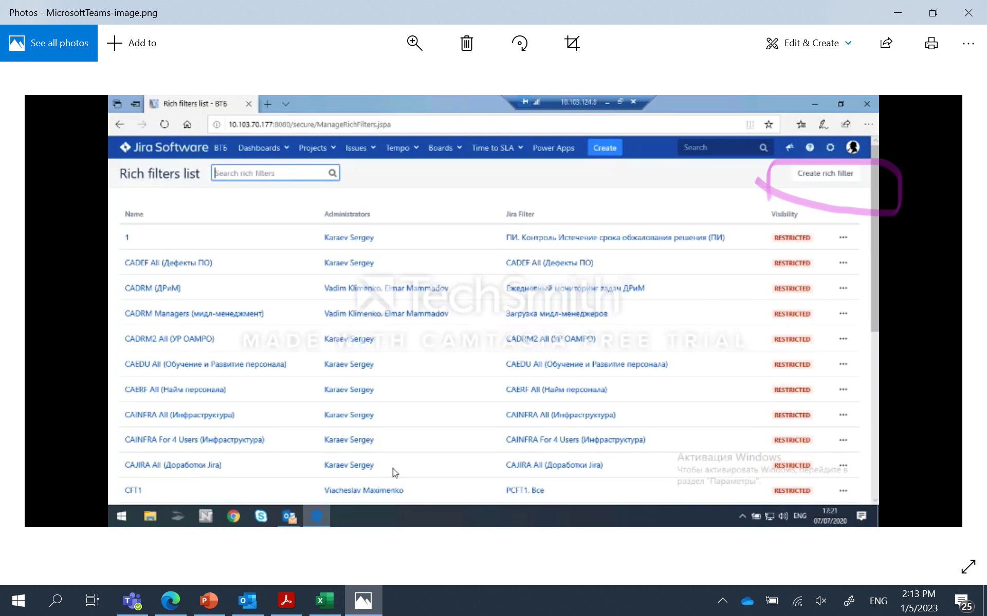 Create rich filter button