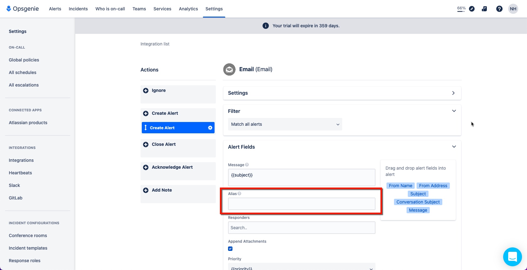 Solved: Opsgenie Alias field for Mail