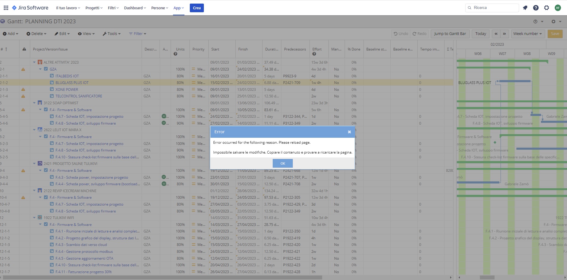 Notice Massage from WBS Gantt Chart