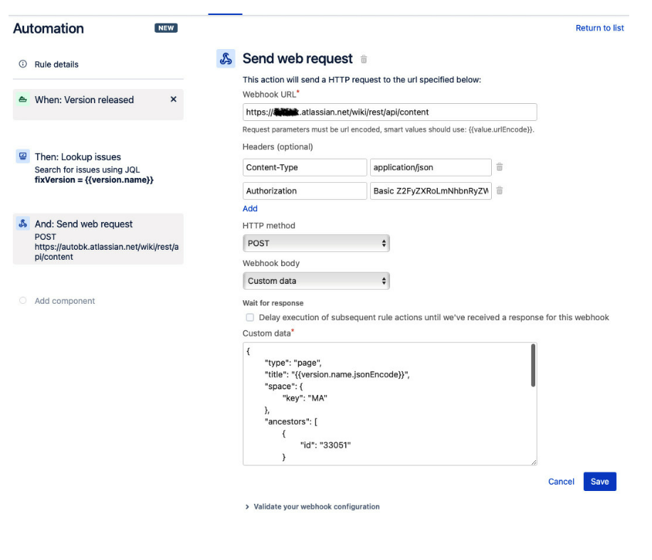 New Automation to create Confluence Page - Add inf...