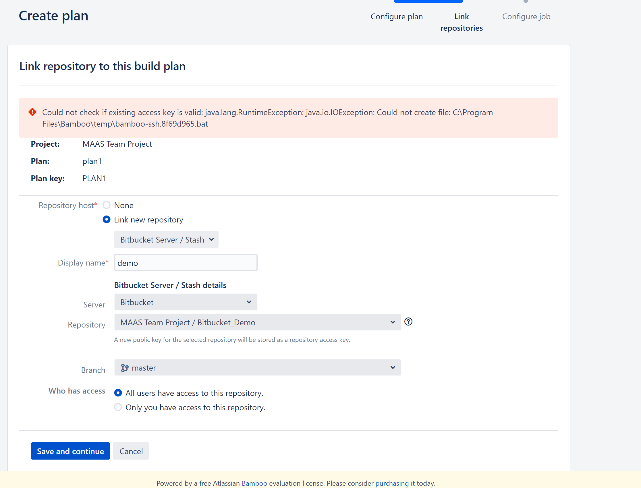 Getting an error while trying to add a bitbucket r...