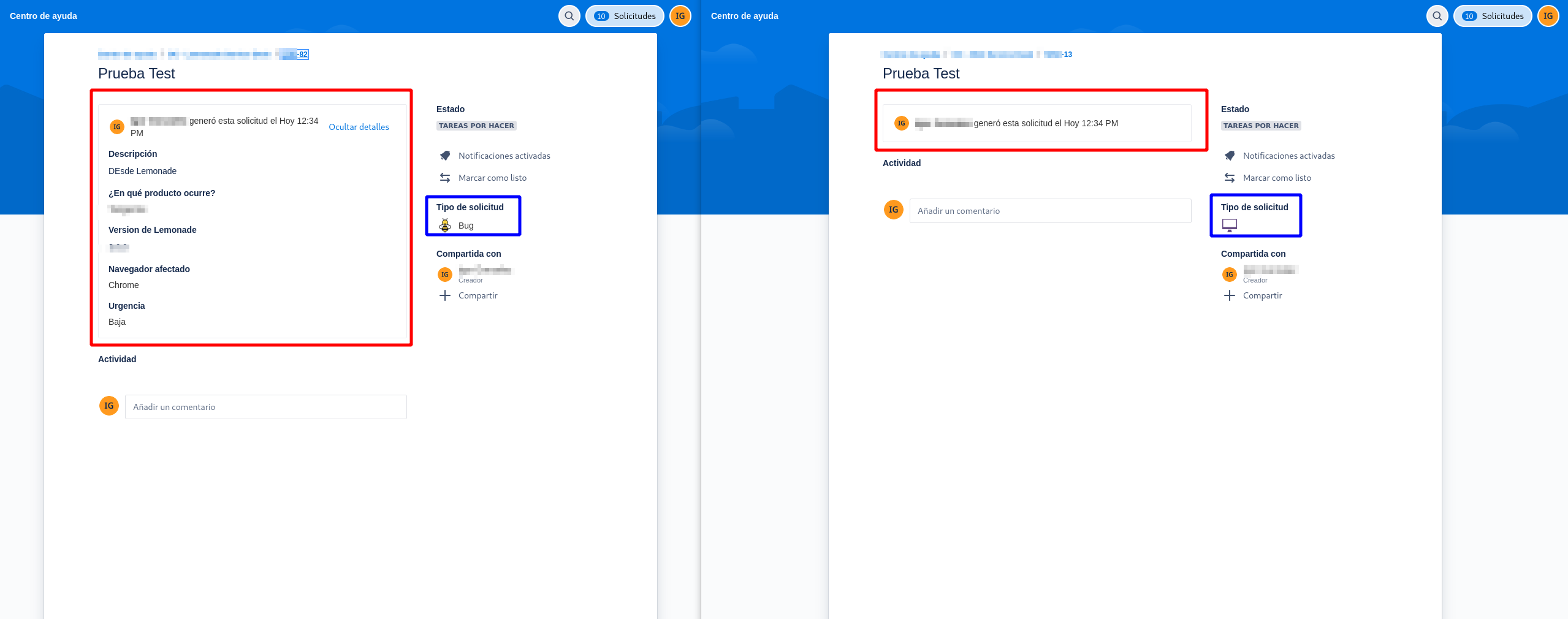 Field description of a customer ticket through por...