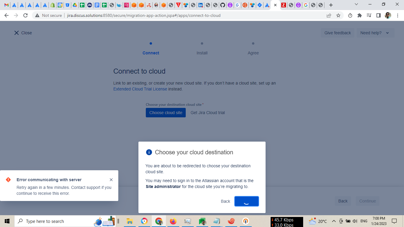 getting error when using cloud migration assistant