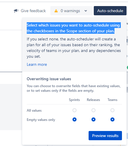 Advanced Roadmaps auto scheduler ignores scope
