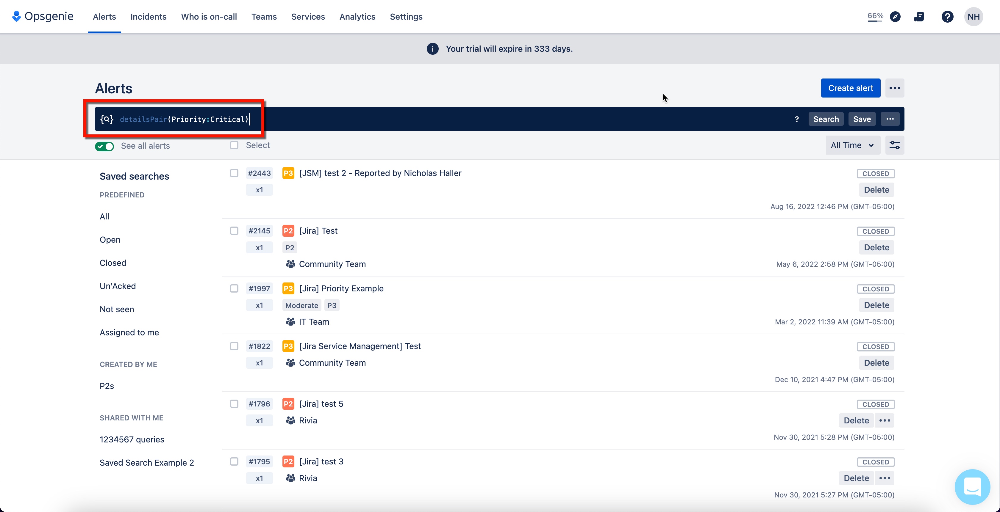 Can I get a list of alerts with the details field?