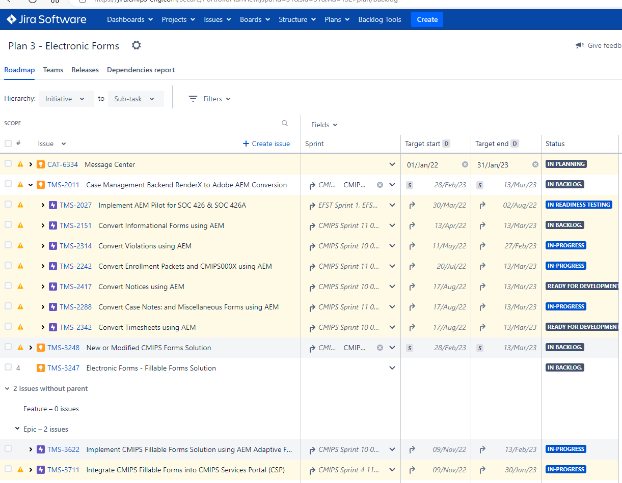 In Advanced Roadmaps (Data Center) I can't move 2 ...