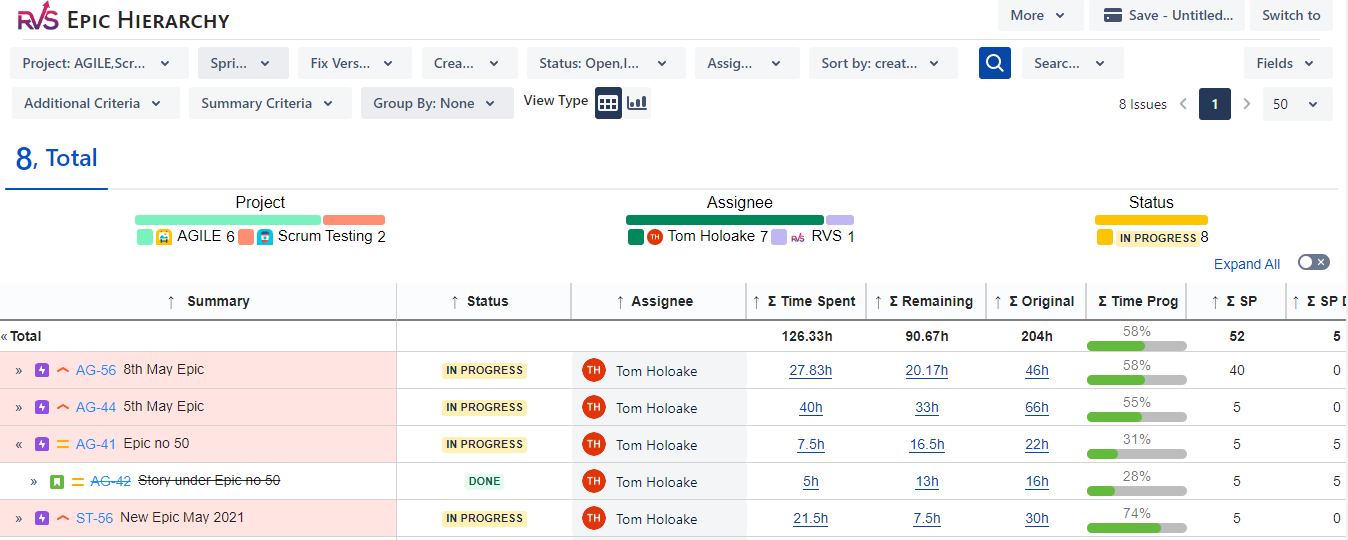 JQL to find all tasks with open Epic