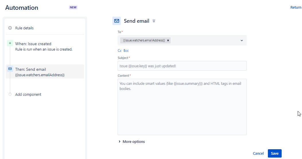 How to set up an automation rule that sends Watche...