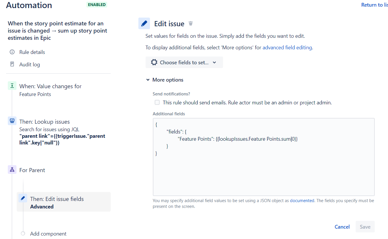 Sum up custom field value from all Epic issue type...