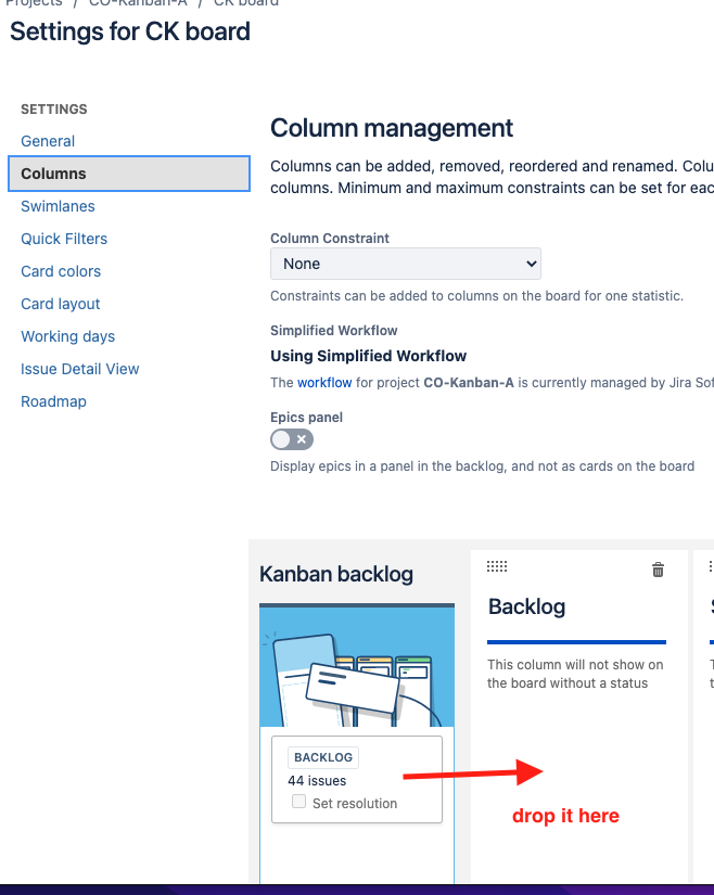 Prompt that column is full