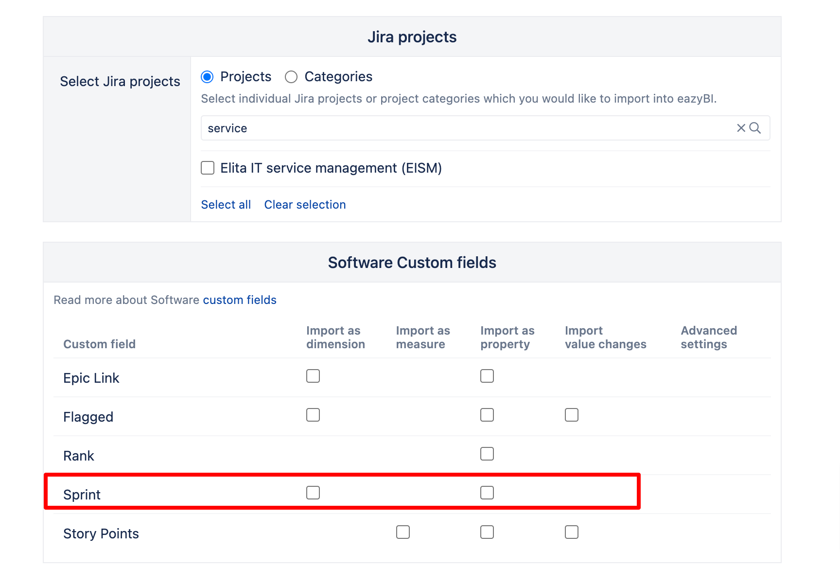 How can I import agile custom fields in jsm of eaz...