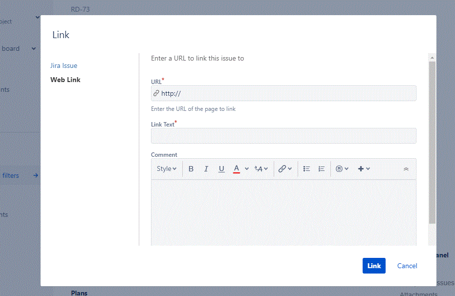 Option to add links while creating issues