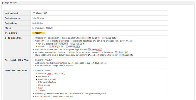 Confluence Project Management Dashboards