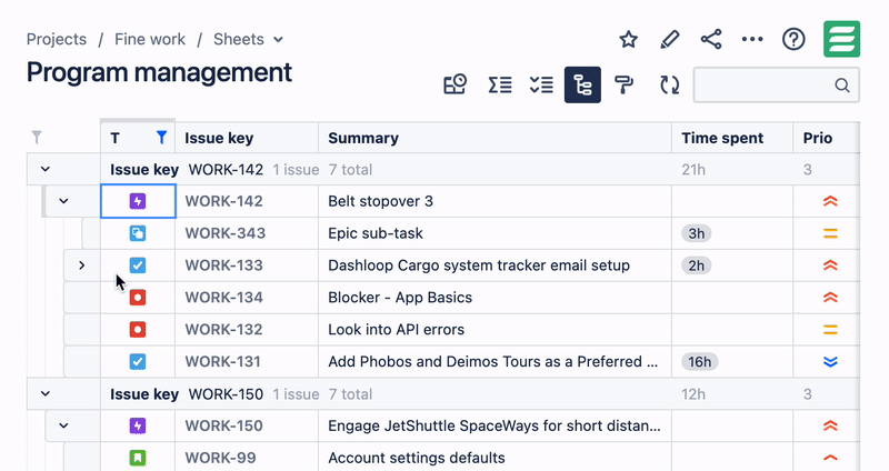 Sum of worklogs for EPIC and its structure