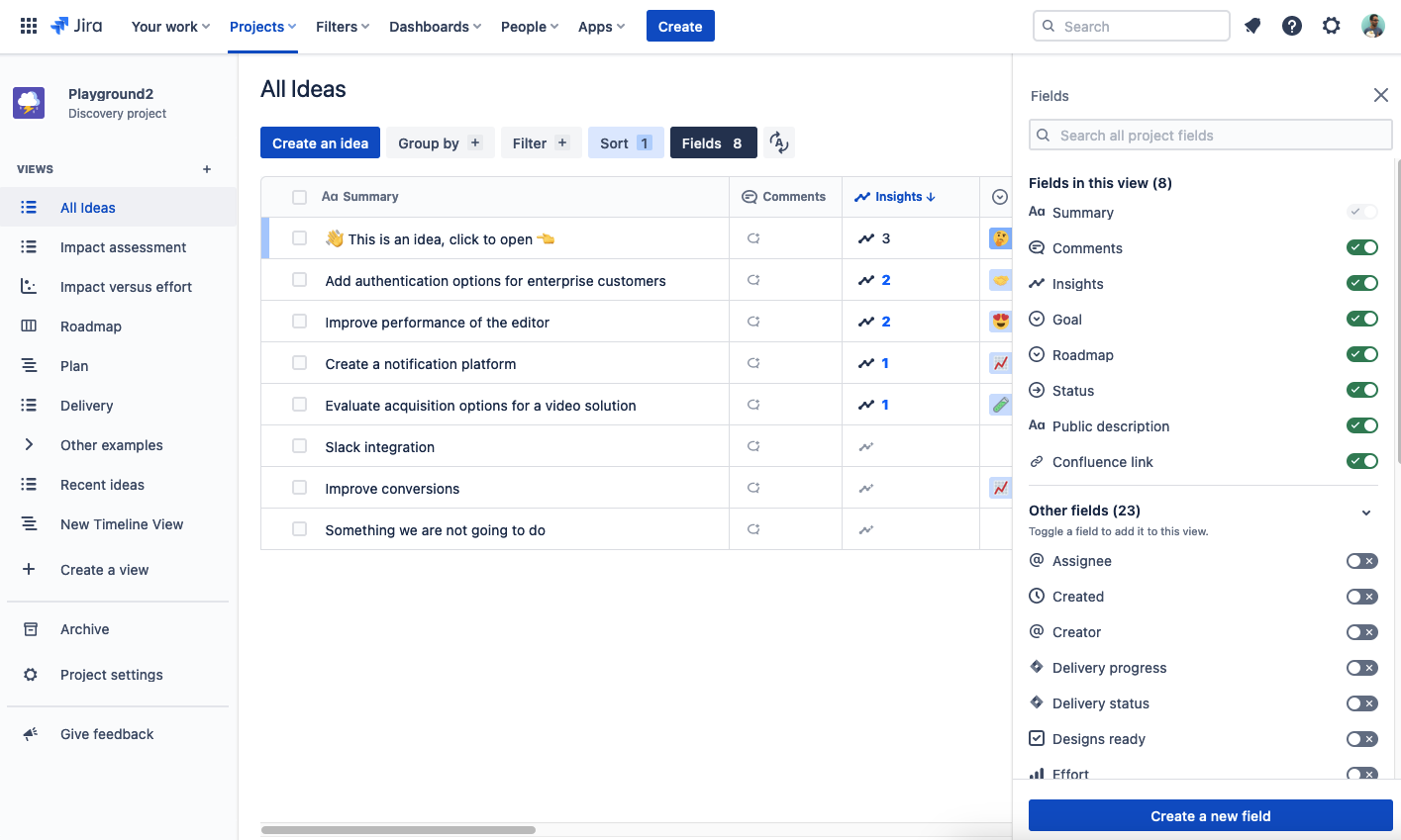 Jira Product Discovery - views and the fields