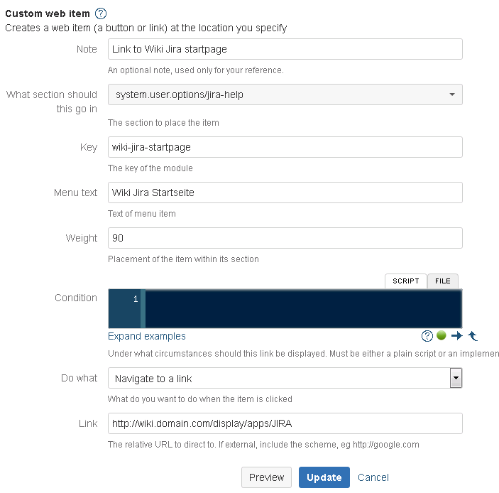 Solved: How to add web item via scriptrunner so that link ...