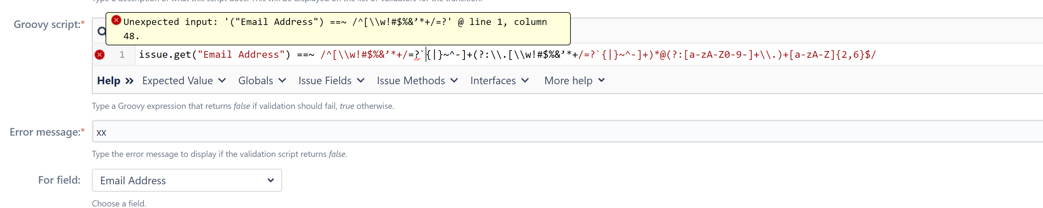 Solved: Email validation on a jira field